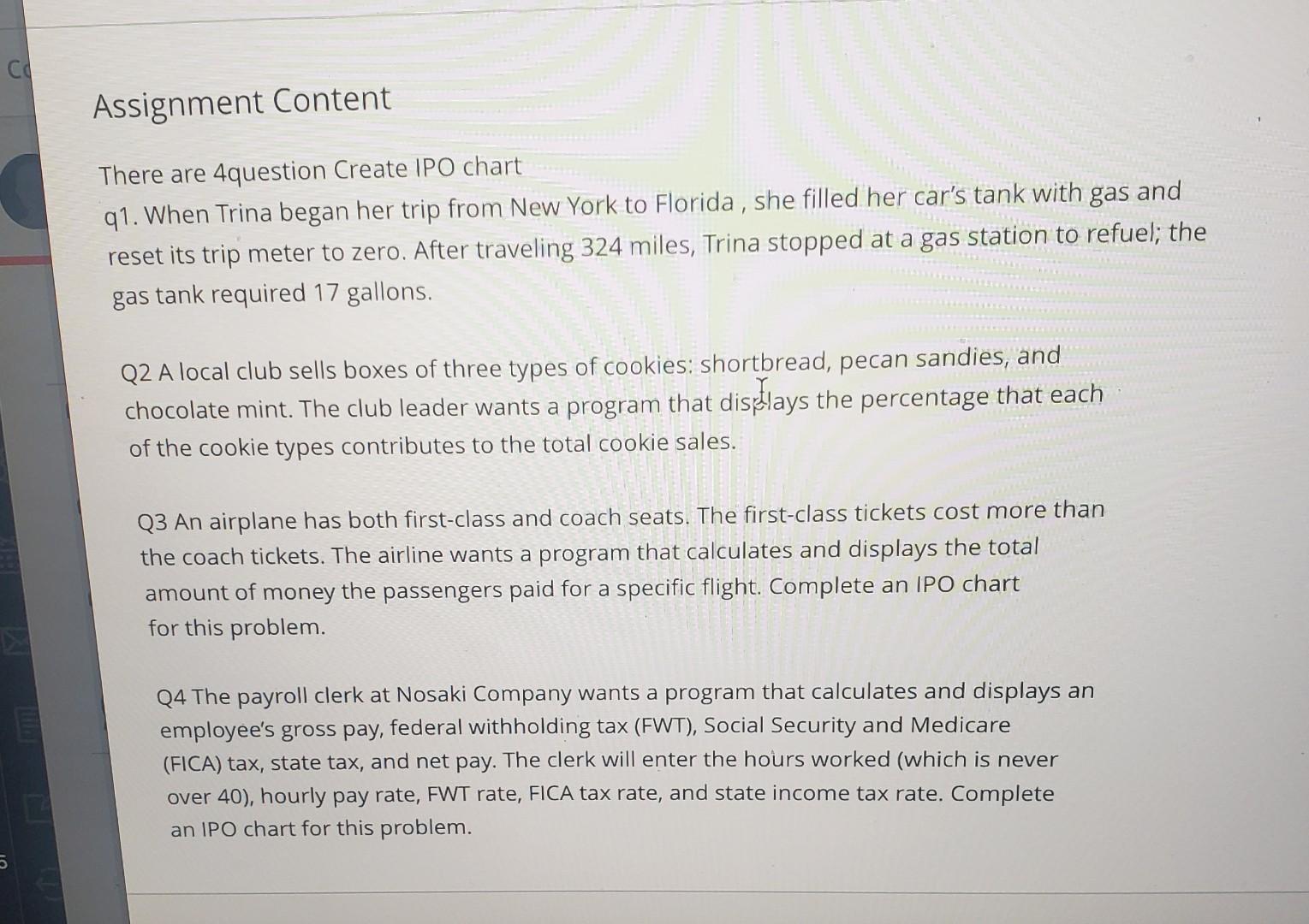 Solved 5 Assignment Content There are 4question Create IPO | Chegg.com