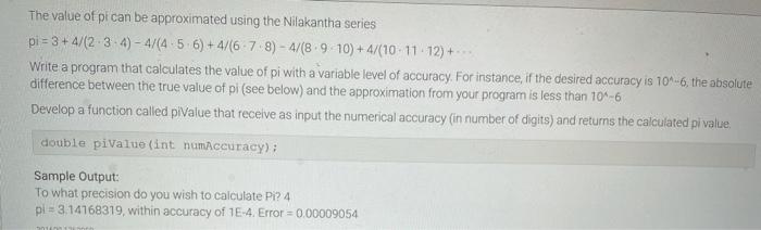 Solved The value of pi can be approximated using the | Chegg.com