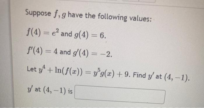 Solved Suppose f,g have the following values: f(8)=e3 and | Chegg.com