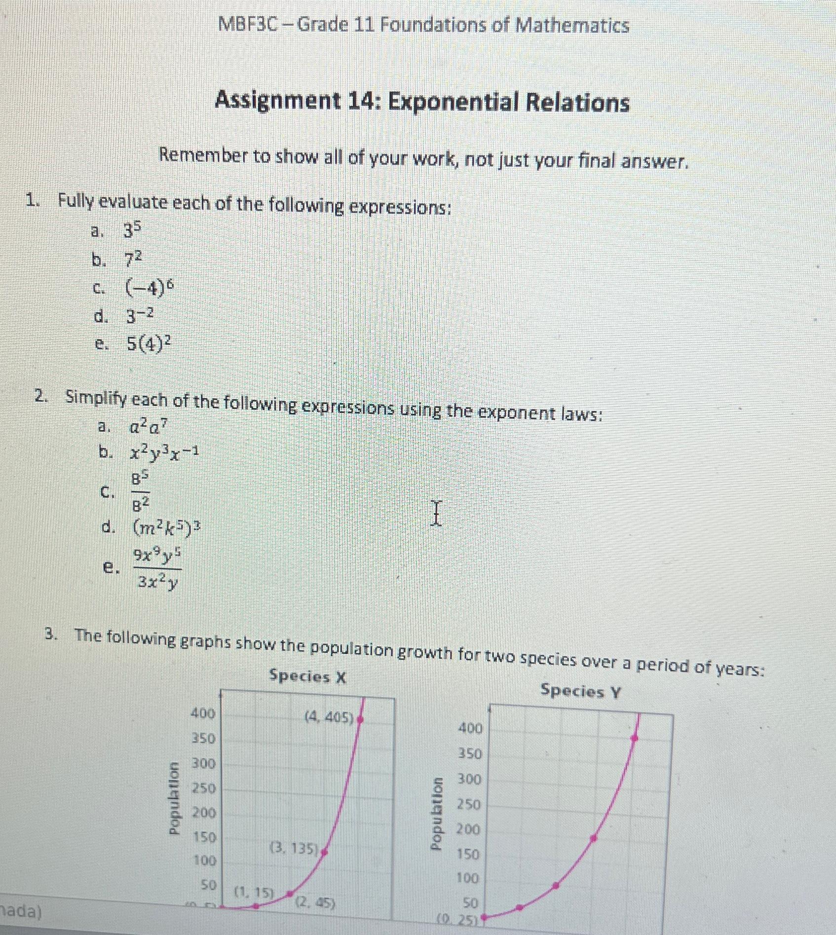 Solved MBF3C - Grade 11 Foundations of | Chegg.com
