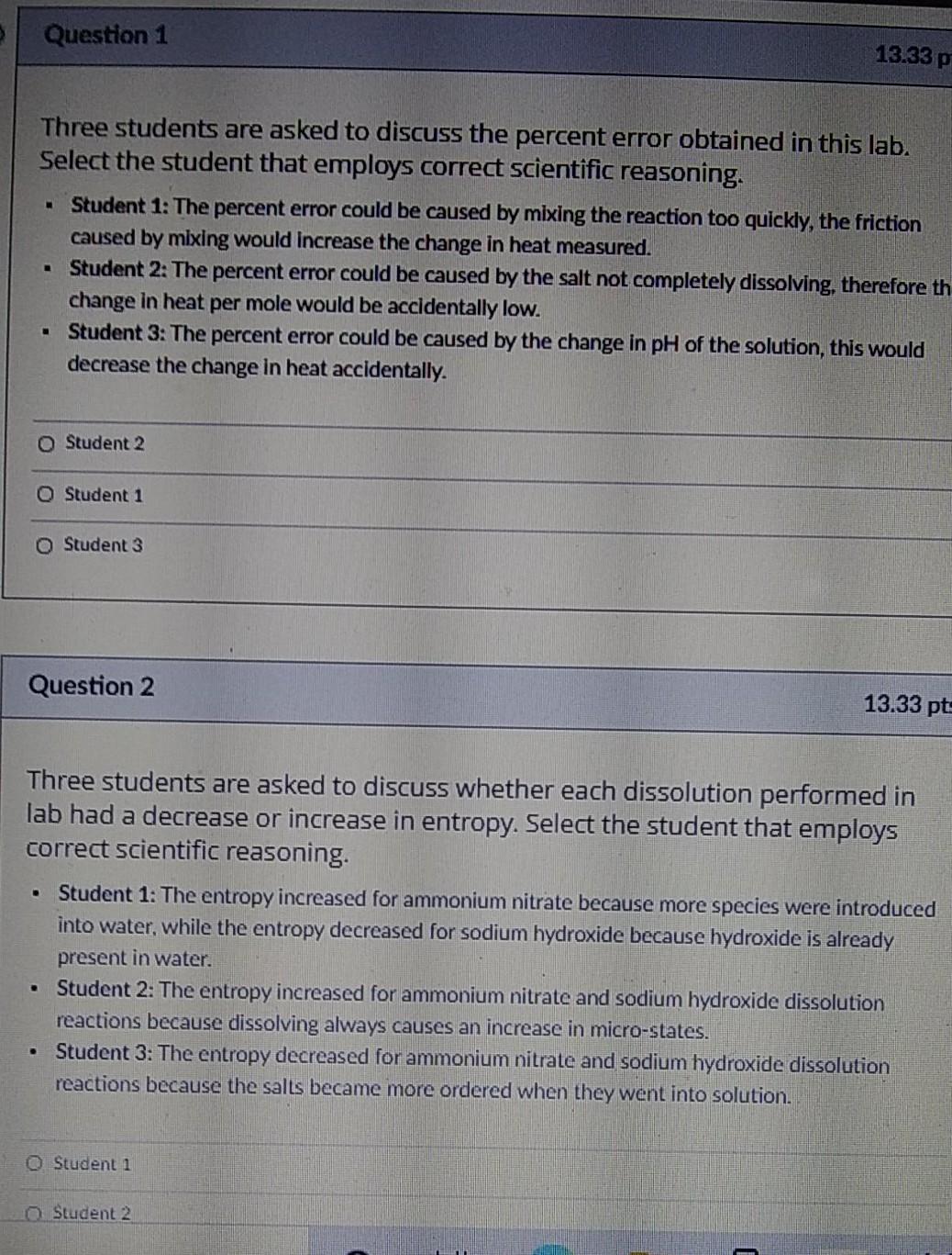 Solved Question 1 13.33 p Three students are asked to | Chegg.com