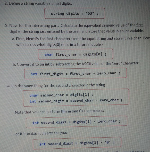 Solved 2. Define a string variable named digits: string | Chegg.com