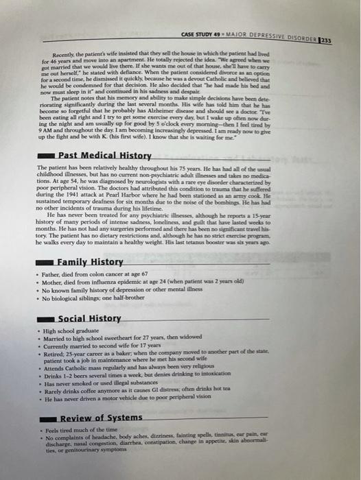 Solved CASE STUDY MAJOR DEPRESSIVE DISORDER 49 For the Disse | Chegg.com