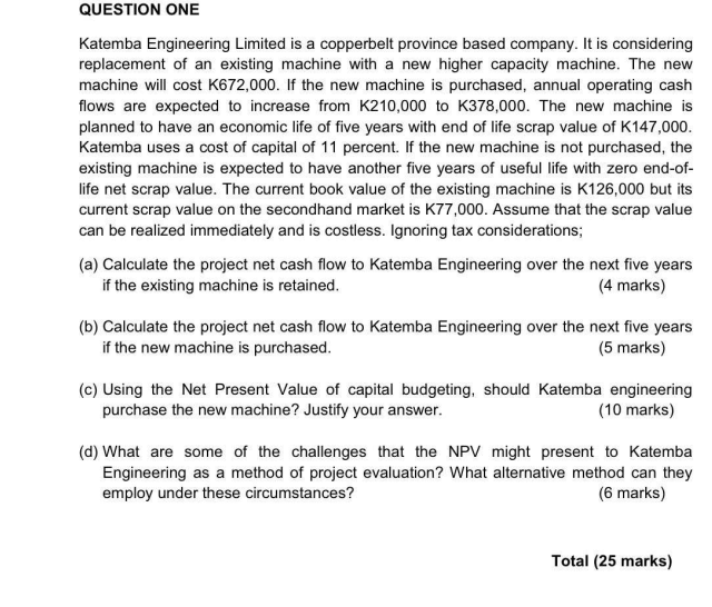 Solved QUESTION ONEKatemba Engineering Limited is a | Chegg.com