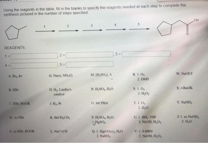 Solved Using the reagents in the table, fill in the blanks | Chegg.com