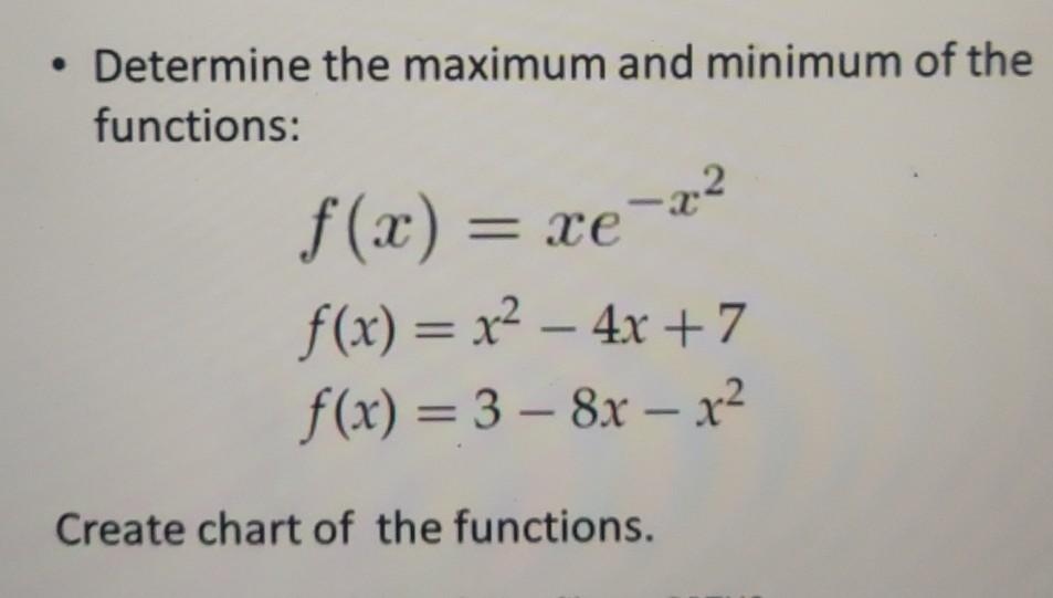 Solved • Determine the maximum and minimum of the functions: | Chegg.com