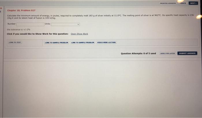 Solved PRINTER VERSION BACK NEXT Chapter 18, Problem 027 | Chegg.com