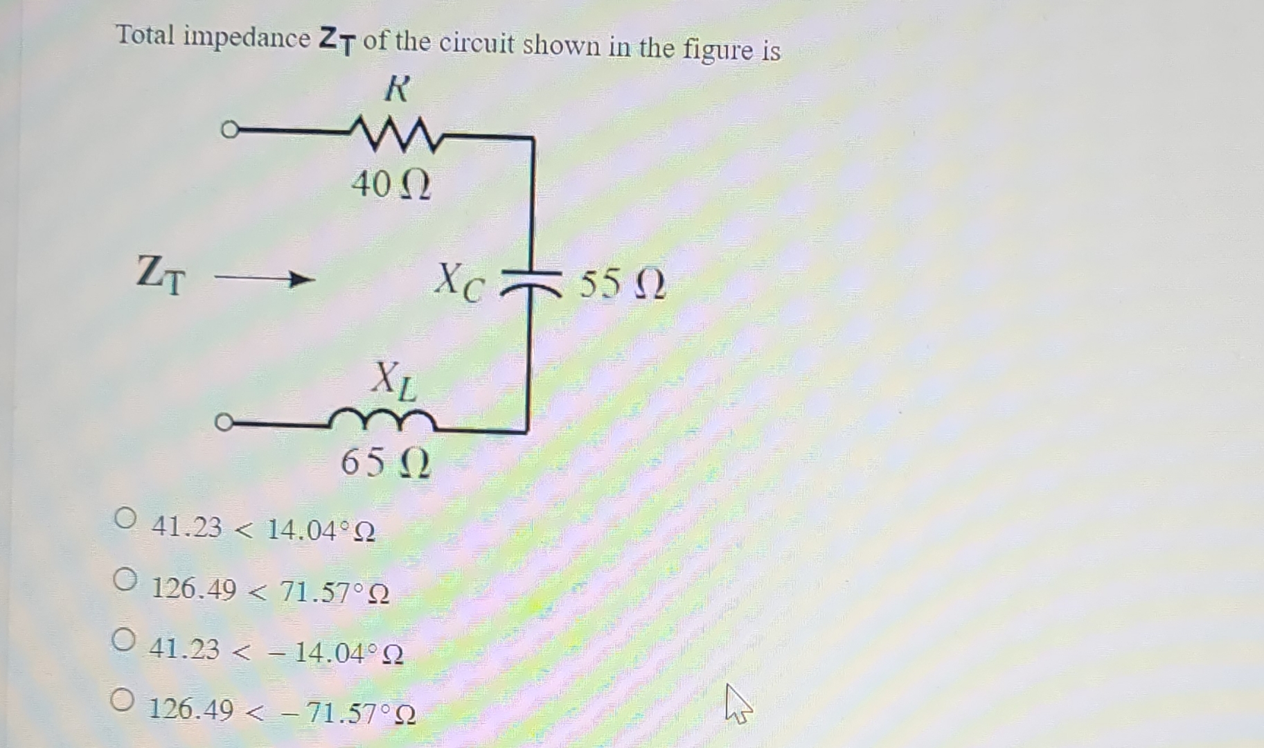 Solved Total impedance ZT ﻿of the circuit shown in the | Chegg.com