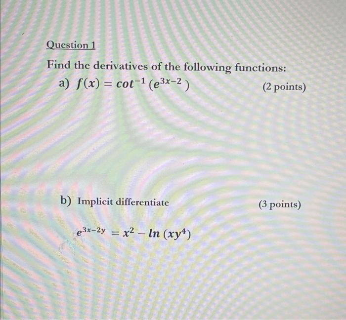 Solved Find the derivatives of the following functions: a) | Chegg.com