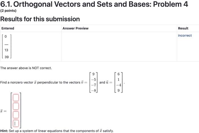Solved 6.1. Orthogonal Vectors and Sets and Bases: Problem 4 | Chegg.com