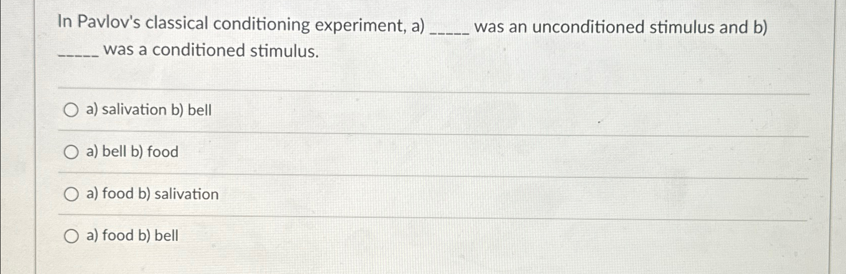 Solved In Pavlov's classical conditioning experiment, a) | Chegg.com
