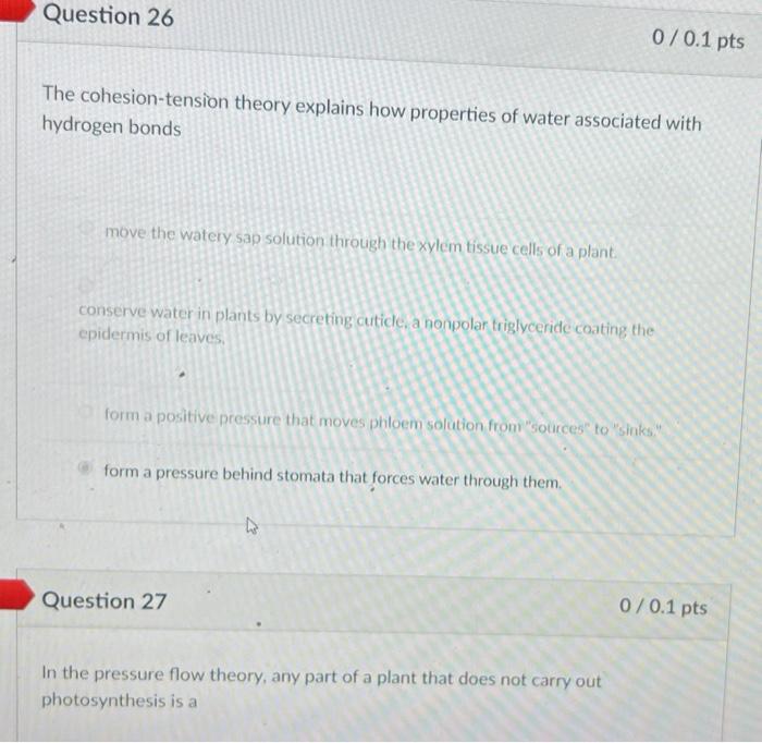 Solved The cohesion-tension theory explains how properties | Chegg.com
