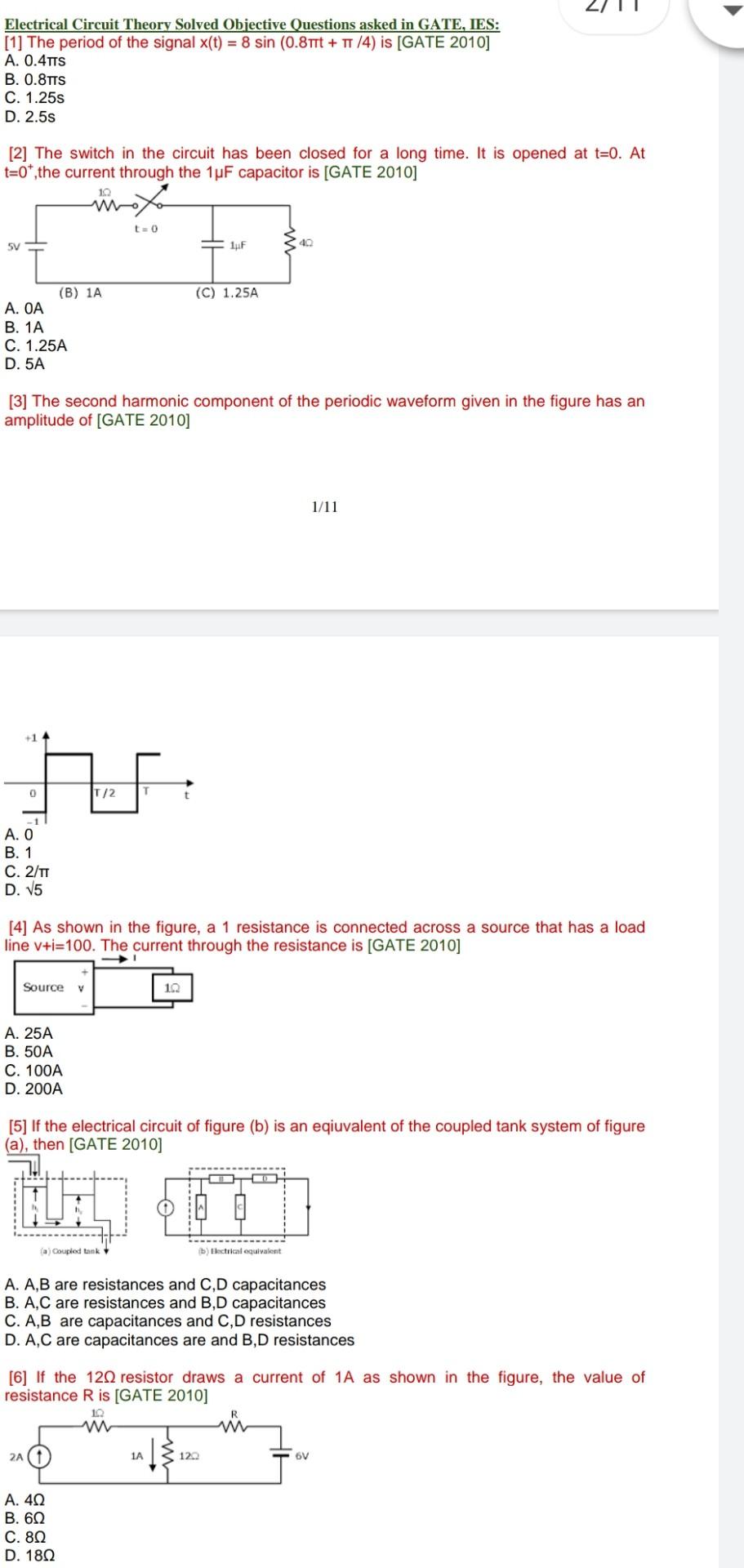 Solved 2711 Electrical Circuit Theory Solved Objective | Chegg.com