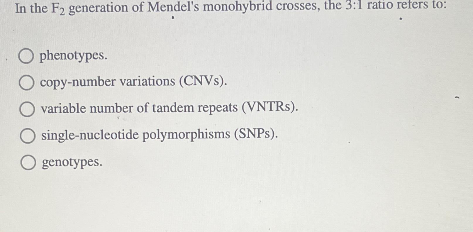 Solved In the F2 ﻿generation of Mendel's monohybrid crosses, | Chegg.com