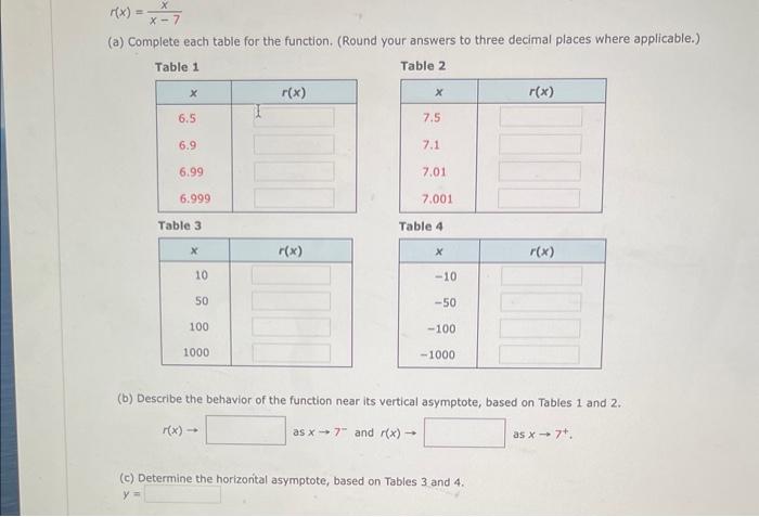 Solved r(x)=x−7x (a) Complete each table for the function. | Chegg.com
