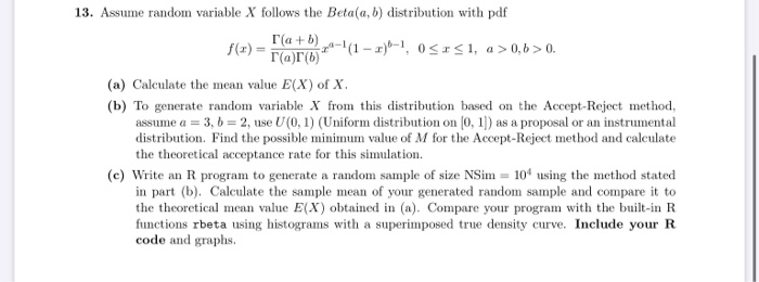 13. Assume random variable X follows the Betala, b) | Chegg.com