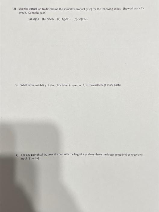 2) Use the virtual lab to determine the solubility | Chegg.com