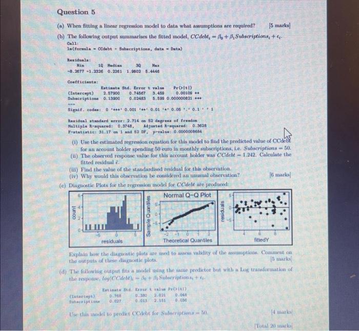 Solved Question 5 (a) When fitting a linear regression model | Chegg.com