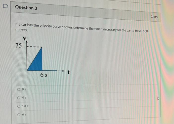 Solved If a car has the velocity curve shown, determine the | Chegg.com