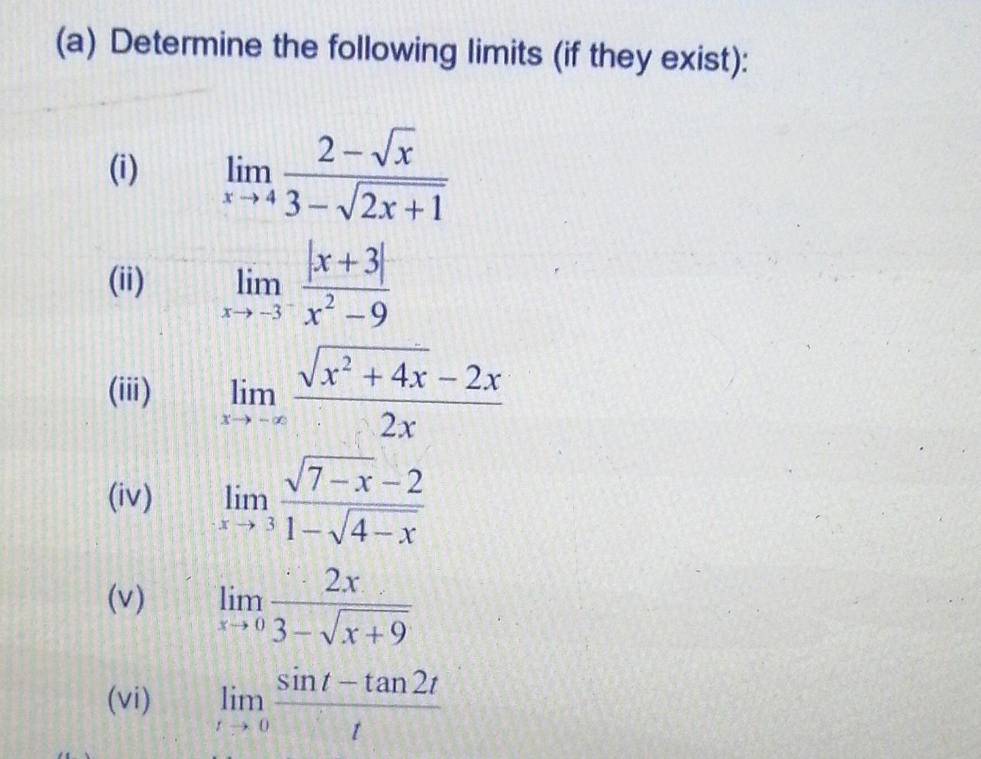 Solved (a) Determine the following limits (if they | Chegg.com