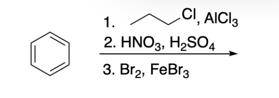 Solved CI, AICI: 1. 2. HNO3, H2SO4 3. Br2, FeBr3 | Chegg.com