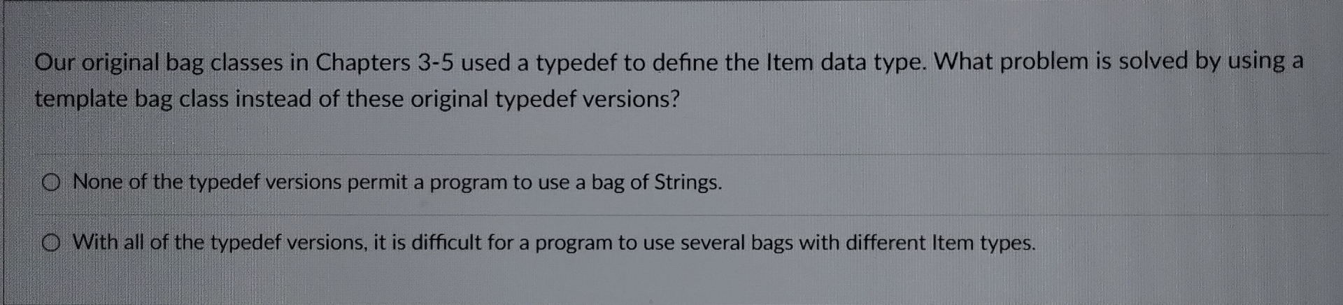 Solved Our original bag classes in Chapters 3-5 ﻿used a | Chegg.com