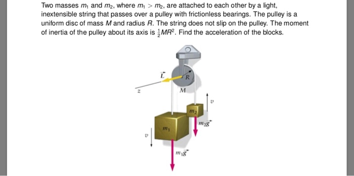 Solved Two masses m, and m2, where my > m2, are attached to | Chegg.com