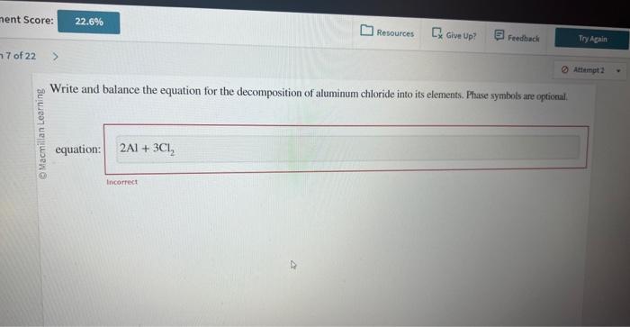 Solved Write and balance the equation for the decomposition | Chegg.com