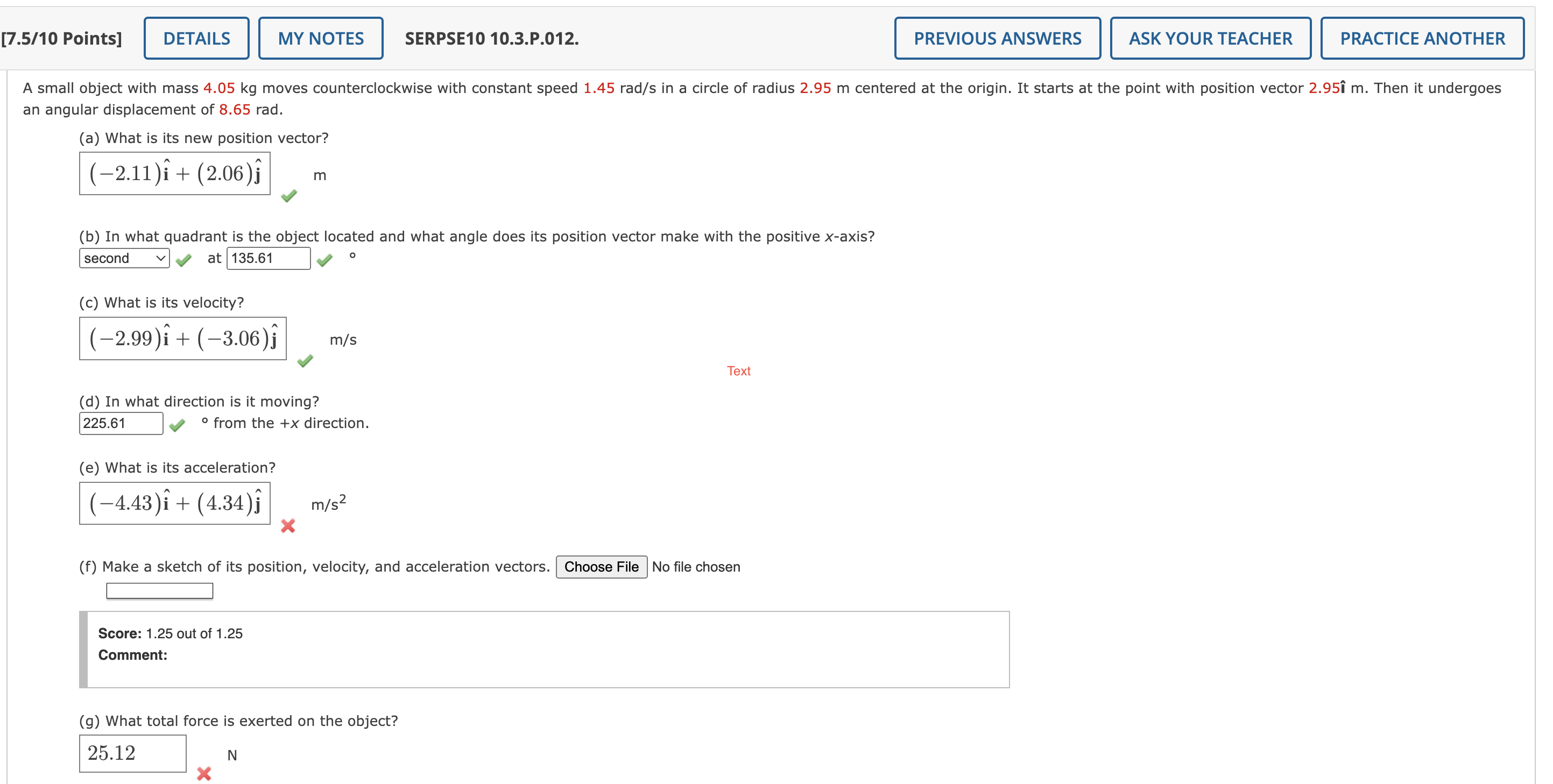 Solved an angular displacement of 8.65rad.(a) ﻿What is its | Chegg.com