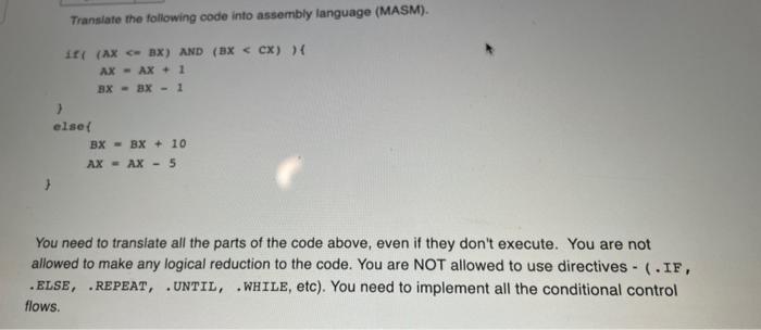 Solved Transiate the following code into assembly language | Chegg.com