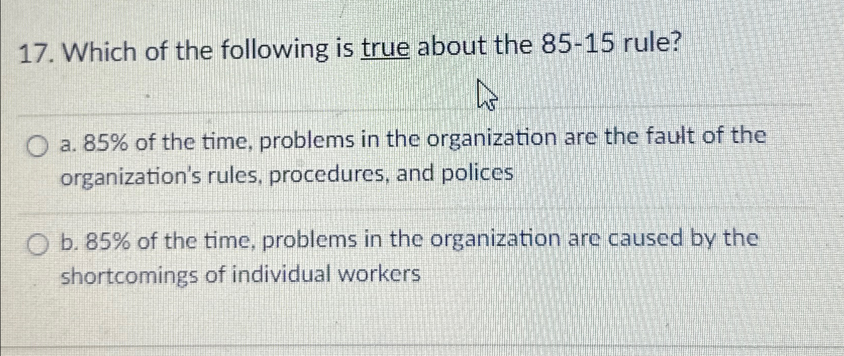 Solved Which of the following is true about the 85-15 | Chegg.com