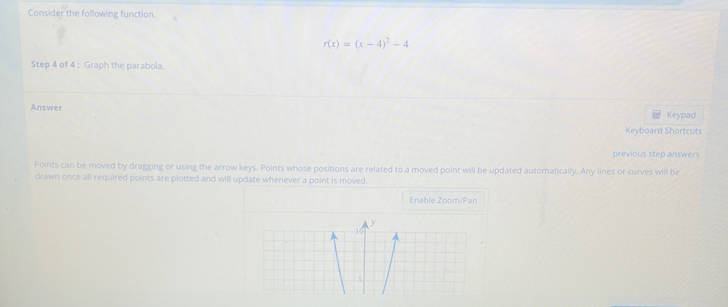 Solved Consider the following function.r(x)=(x-4)2-4Step 4 | Chegg.com