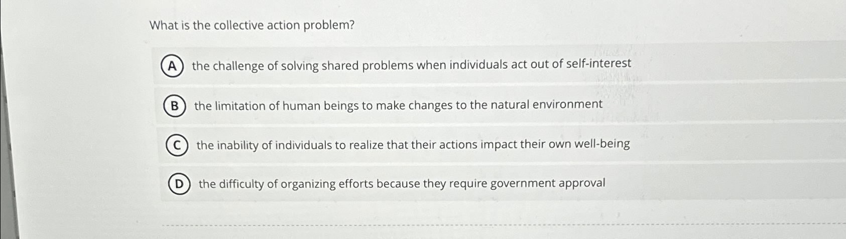 Solved What is the collective action problem?the challenge | Chegg.com