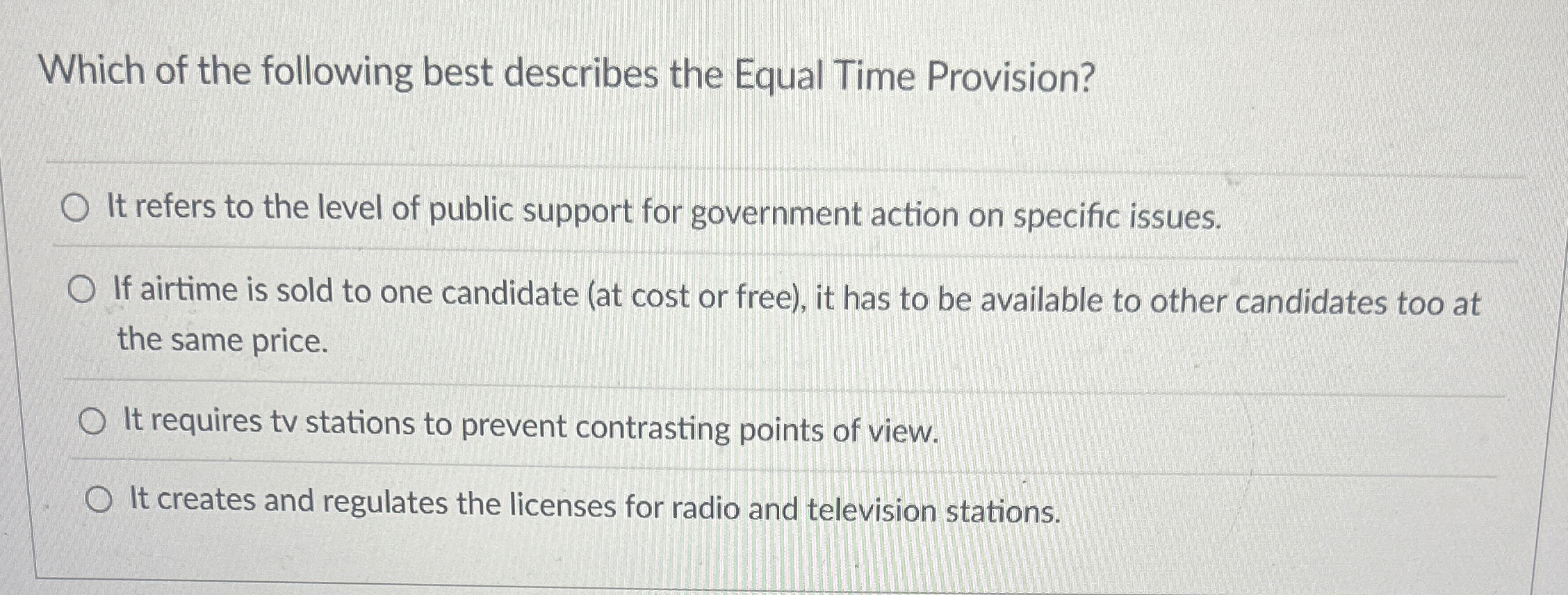Solved Which of the following best describes the Equal Time | Chegg.com
