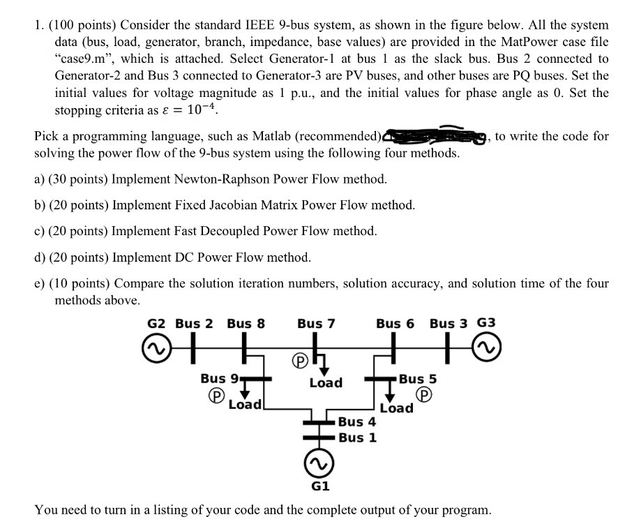 Solved (100 ﻿points) ﻿Consider the standard IEEE 9-bus | Chegg.com