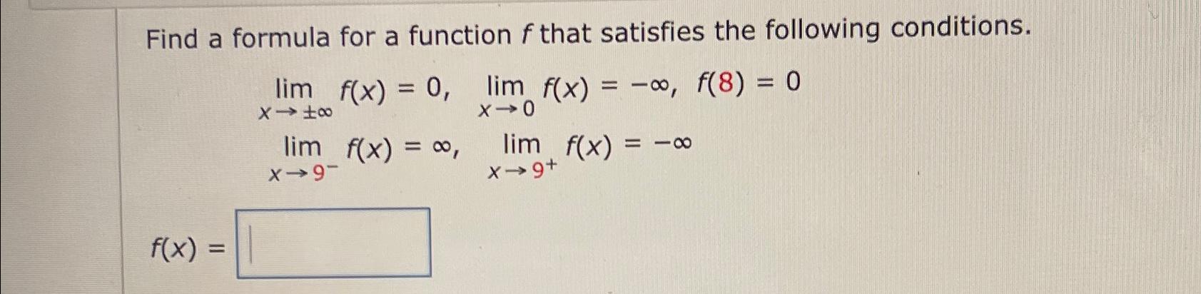 Solved Find a formula for a function f ﻿that satisfies the | Chegg.com