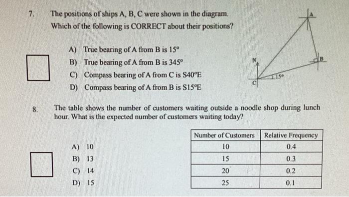 Solved 7. The positions of ships A, B, C were shown in the | Chegg.com