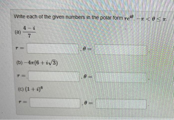 Solved Write each of the given numbers in the polar form | Chegg.com