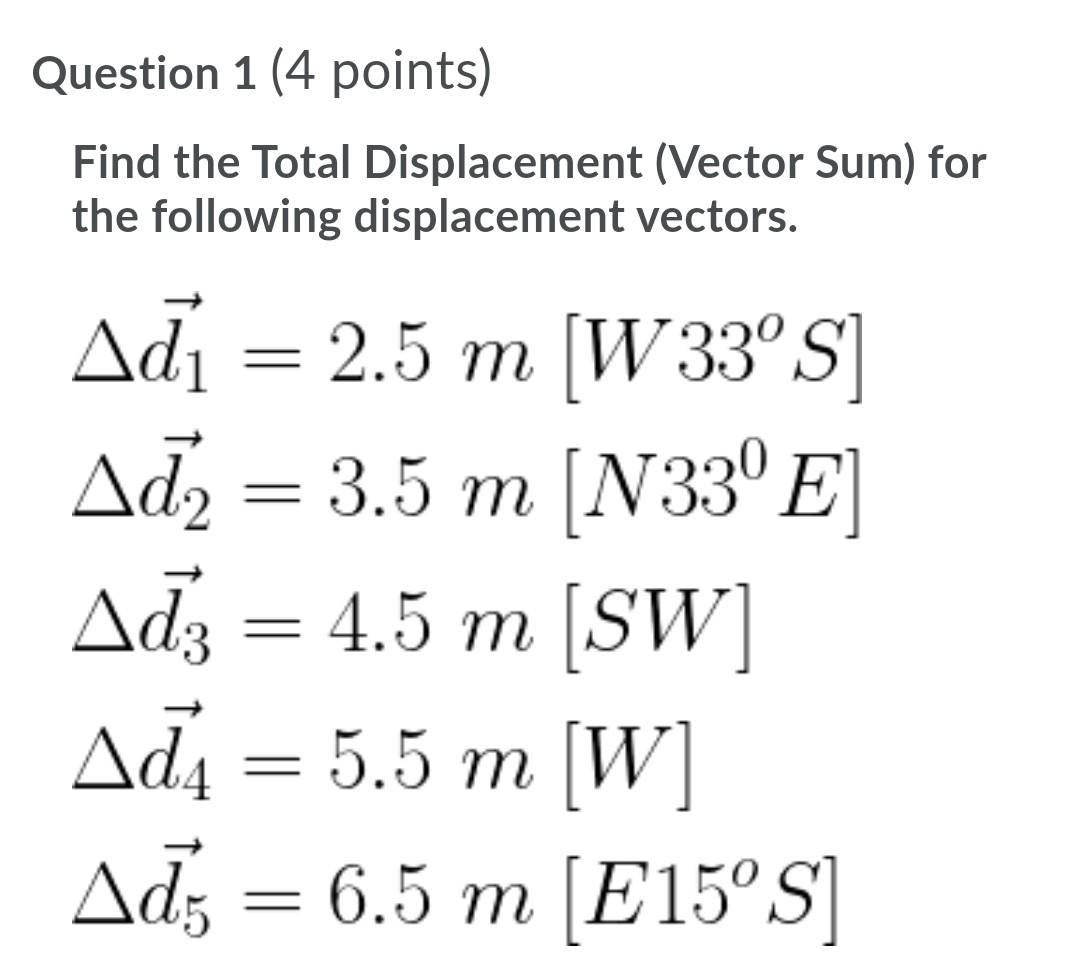 Solved Question 1 (4 points) Find the Total Displacement | Chegg.com