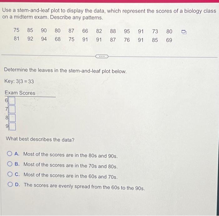 Solved Use a stem-and-leaf plot to display the data, which | Chegg.com