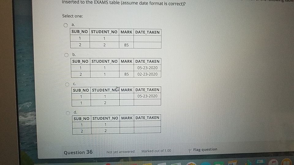 Solved Il Joc Create Table Exams Subno Integer Not Null 8292