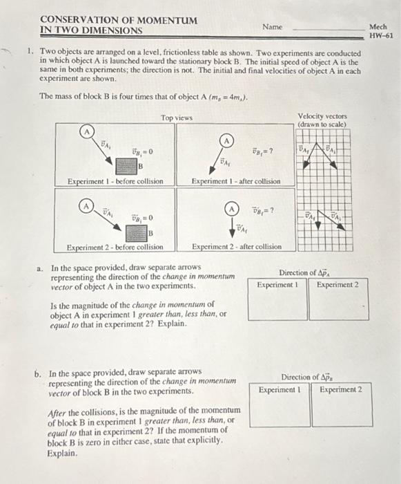 Solved CONSERVATION OF MOMENTUM IN TWO DIMENSIONS 1. Two | Chegg.com