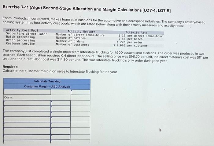 Solved Exercise 7-11 (Algo) Second-Stage Allocation and | Chegg.com