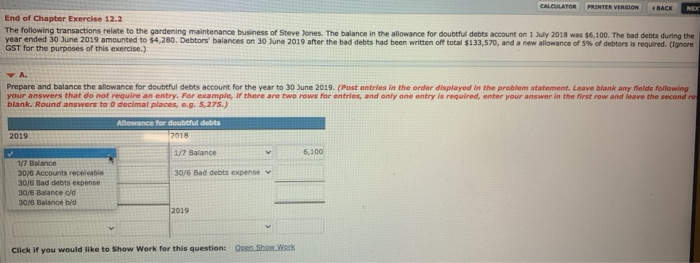 Solved CALCULATOR PRINTER VERSION BACK NEX End of Chapter | Chegg.com