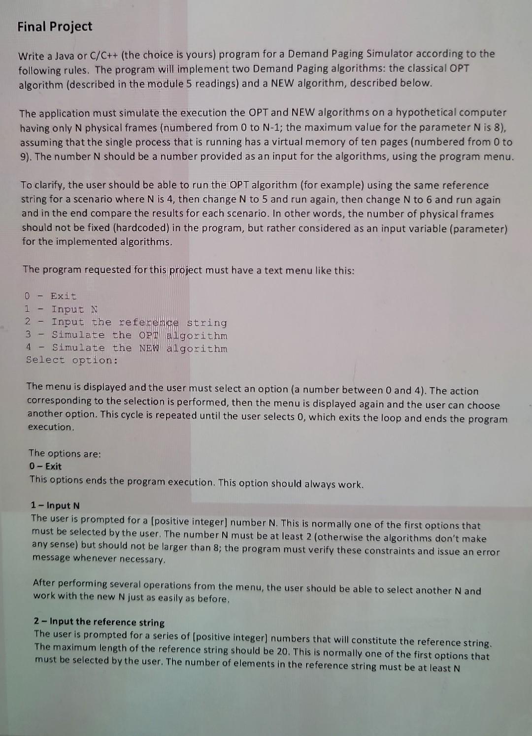 Solved Final Project Write a Java or C/Ct+ (the choice is | Chegg.com