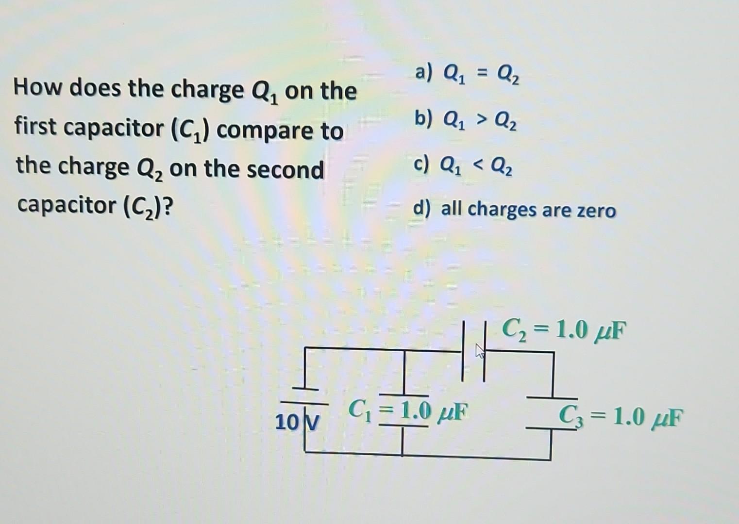 Solved How does the charge Q₁ on the first capacitor (C₁) | Chegg.com