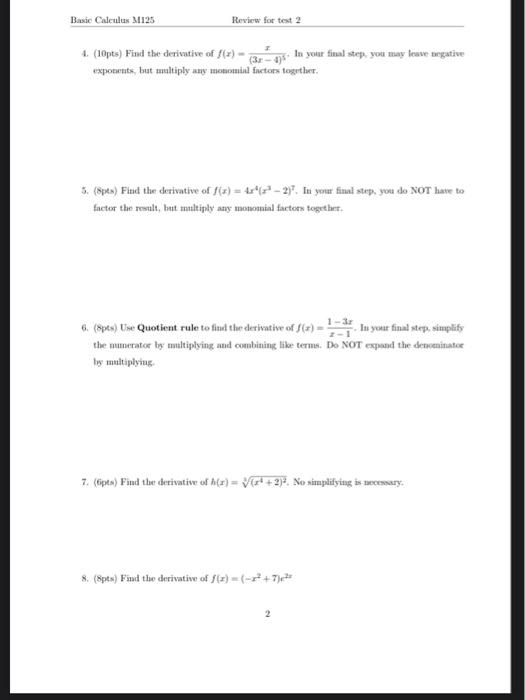 Solved 4. (10pts) Find the derivative of f(x)=(3x−4)5x, In | Chegg.com