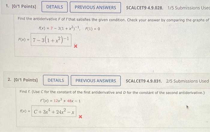 Solved 1. [0/1 Points] DETAILS PREVIOUS ANSWERS SCALCET9 | Chegg.com