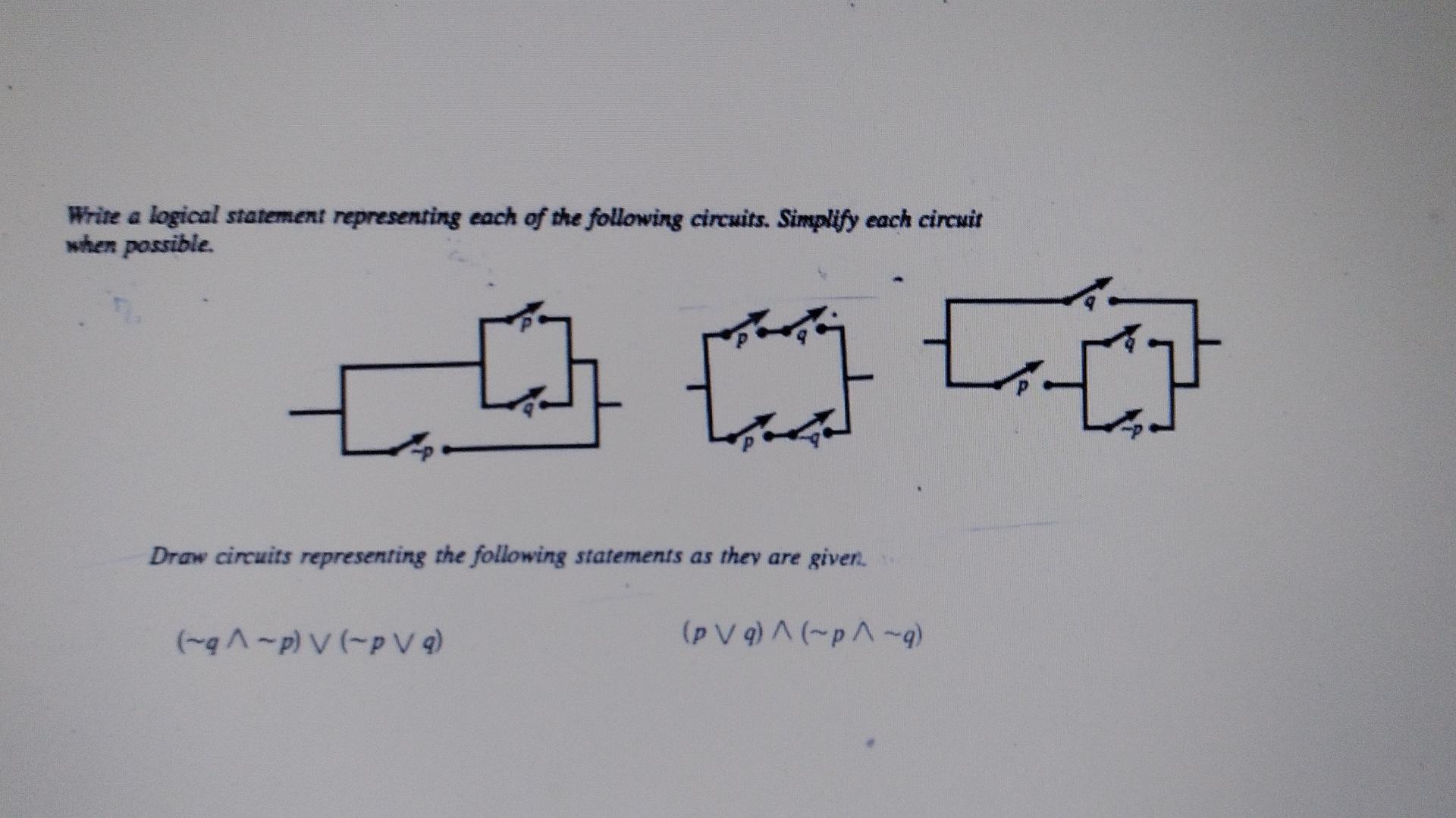 Solved Write a logical statement representing each of the | Chegg.com