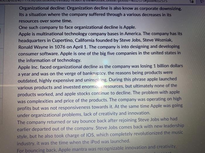 Solved 98 posta0323 Organizational decline: Organization | Chegg.com